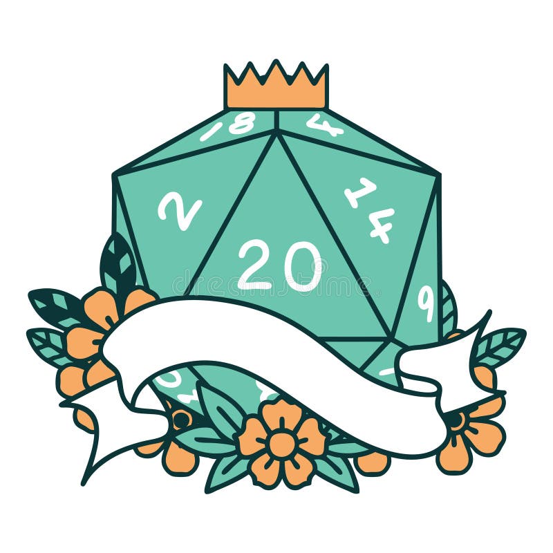 Natural Twenty D20 Dice Roll Illustration Stock Vector - Illustration ...