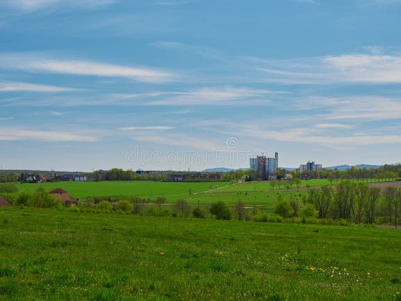 Natural View of Greenfields in the Countryside Under a Wispy Sky Stock ...