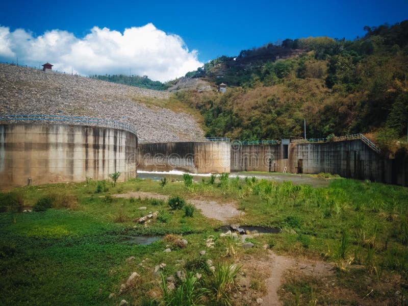 Natural View Output Side of the Dam Construction Building with River ...