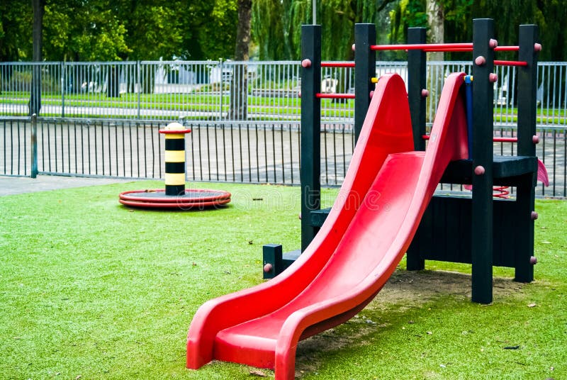 Natural View of Red Slide on the Playground Stock Photo - Image of ...