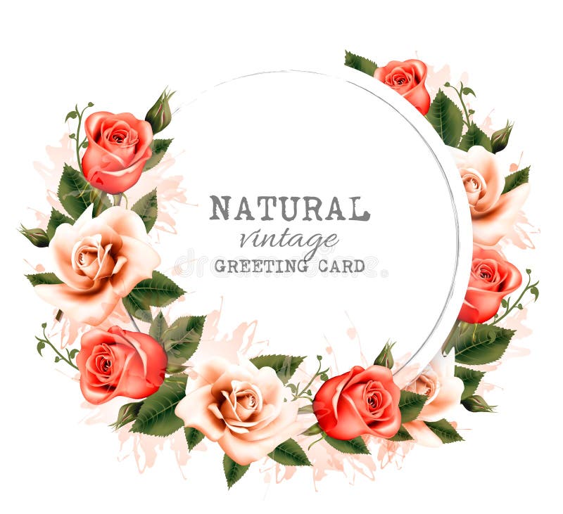 Natural Vintage Greeting Card with Colorful Flowers. Stock Vector ...