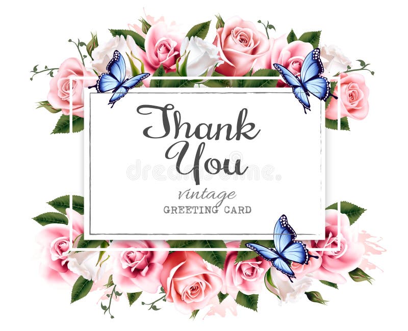 Natural Vintage Greeting Frame with Roses and Butterfly. Stock Vector ...
