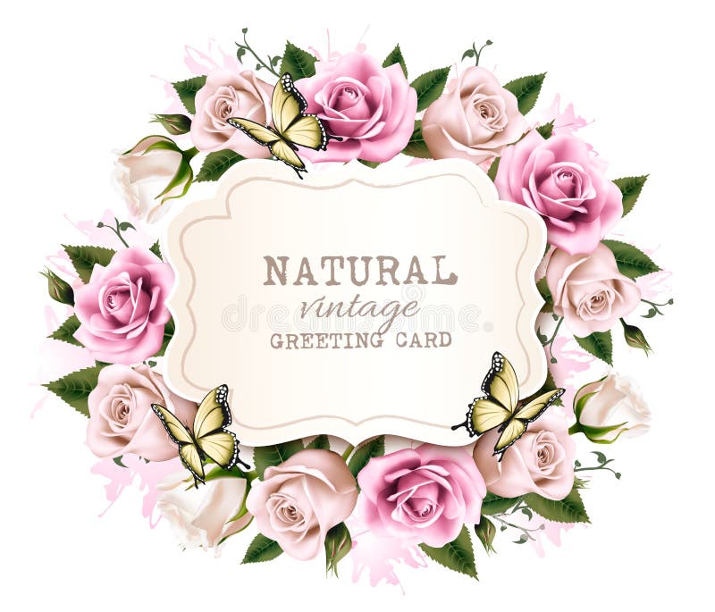 Natural Vintage Greeting Frame with Roses. Stock Vector - Illustration ...