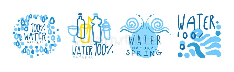 Natural Water and Blue Liquid Label and Sticker Design Vector Set Stock ...