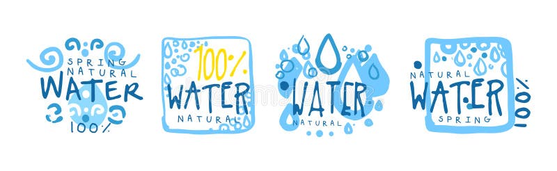 Natural Water and Blue Liquid Label and Sticker Design Vector Set Stock ...