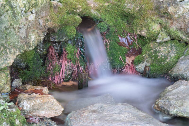 Natural Water Spring with Moss Stock Photo - Image of effect, waterfall ...