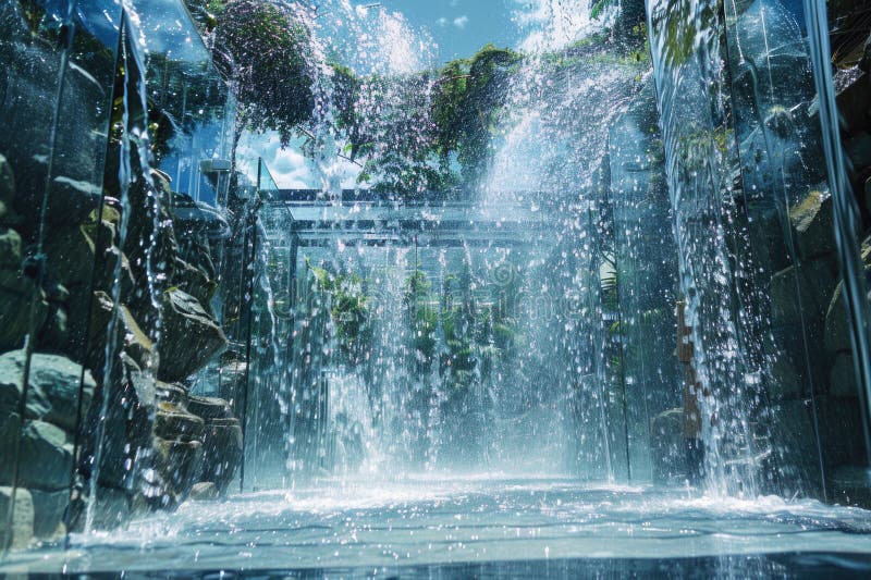 A Natural Waterfall Cascades into a Pool, Surrounded by Lush Greenery ...