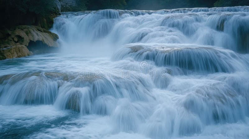 A Natural Waterfall Cascading Over Rocky Terrain Stock Image - Image of ...