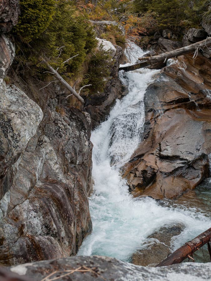 A Natural Waterfall by a Hiking Trail in the Tatras in Slovakia Stock ...