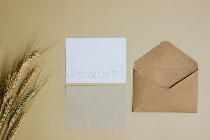 Natural Wheat with Brown Envelope and Letter on Brown Background. Stock ...