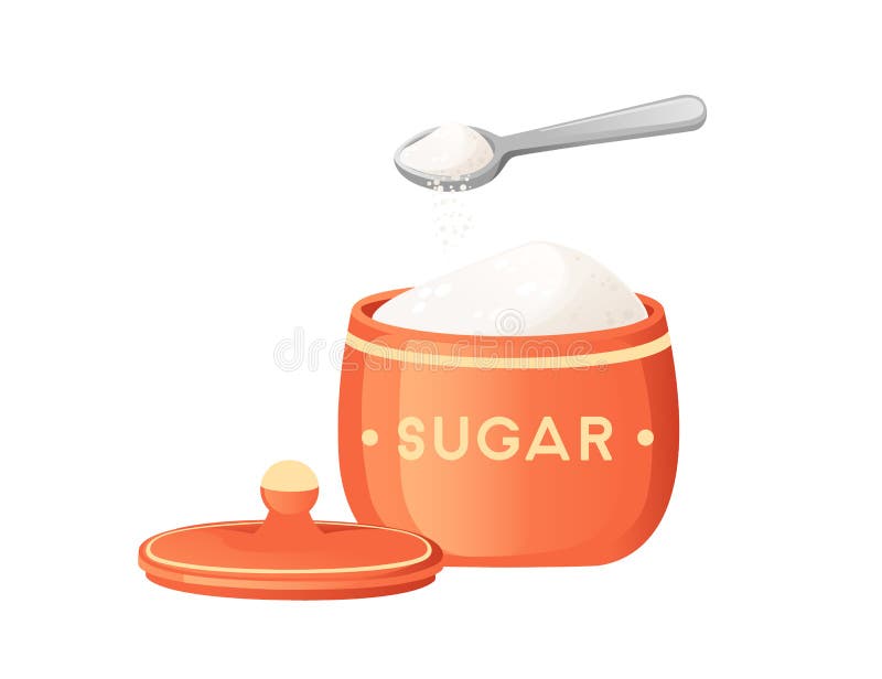 Natural White Granulated Sugar in Red Jar with Spoon Vector ...