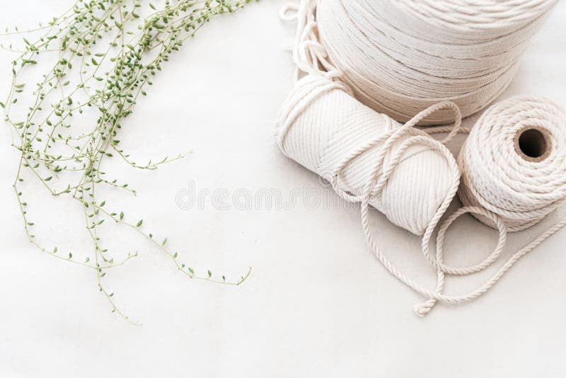 Natural White Macrame Cord on Soft White Background Stock Photo - Image ...