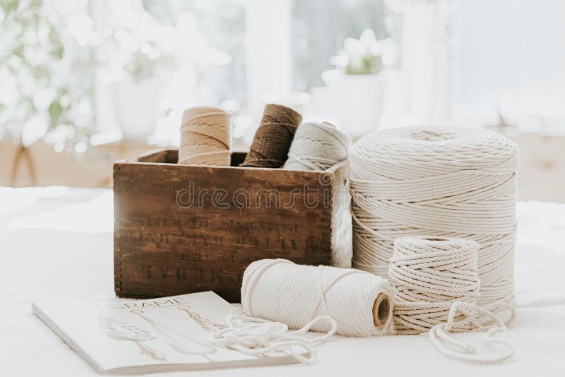 Natural White Macrame Cord on Soft White Background Stock Photo - Image ...