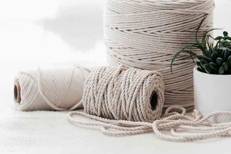 Natural White Macrame Cord on Soft White Background Stock Image - Image ...