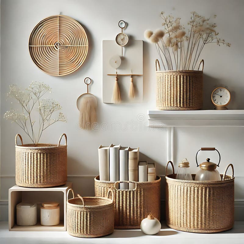 Natural Wicker Baskets and Wall Decor for Cozy and Stylish Interior ...