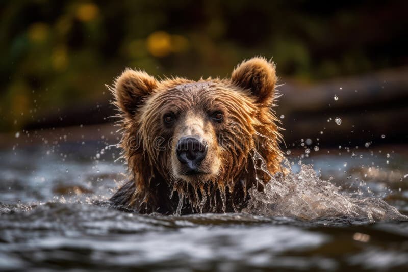 Natural Wildlife. Brown Bear in the Water. Generative AI. Stock ...
