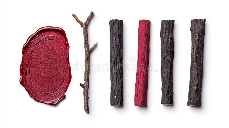 Natural Wood Sticks and Red Dye White Isolate Background Stock ...