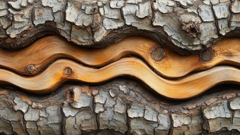 Natural Wood Textures with Curving Grain Pattern and Bark Details Stock ...
