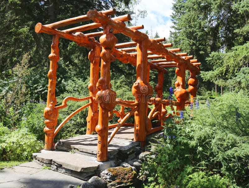 Natural Wooden Bridge in the Cascade Park in Banff, Canada Stock Image ...
