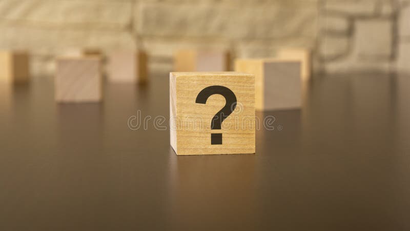 Natural Wooden Cube with Question Marks, Black Background Stock Photo ...