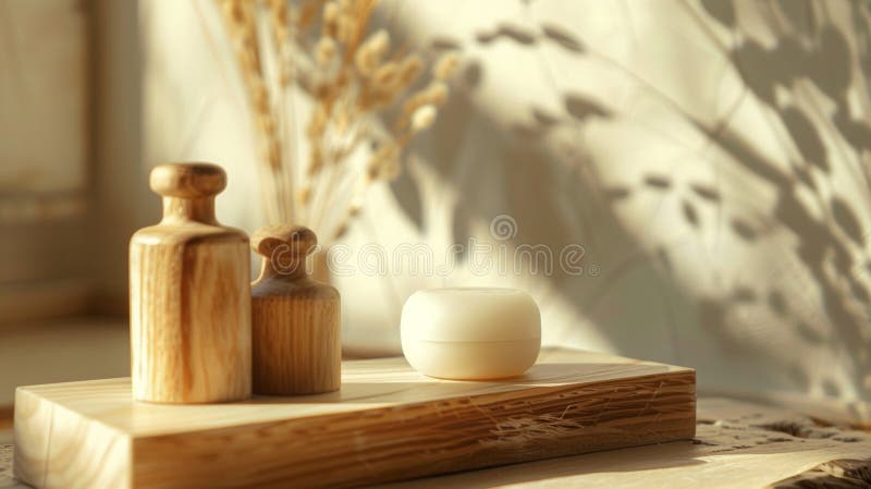 Natural Wooden Objects and Round Container in Soft Light Stock Image ...