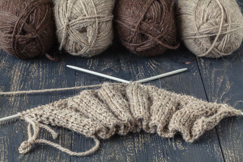 Natural Wool for Knitting on Table Stock Photo - Image of apparel, home ...
