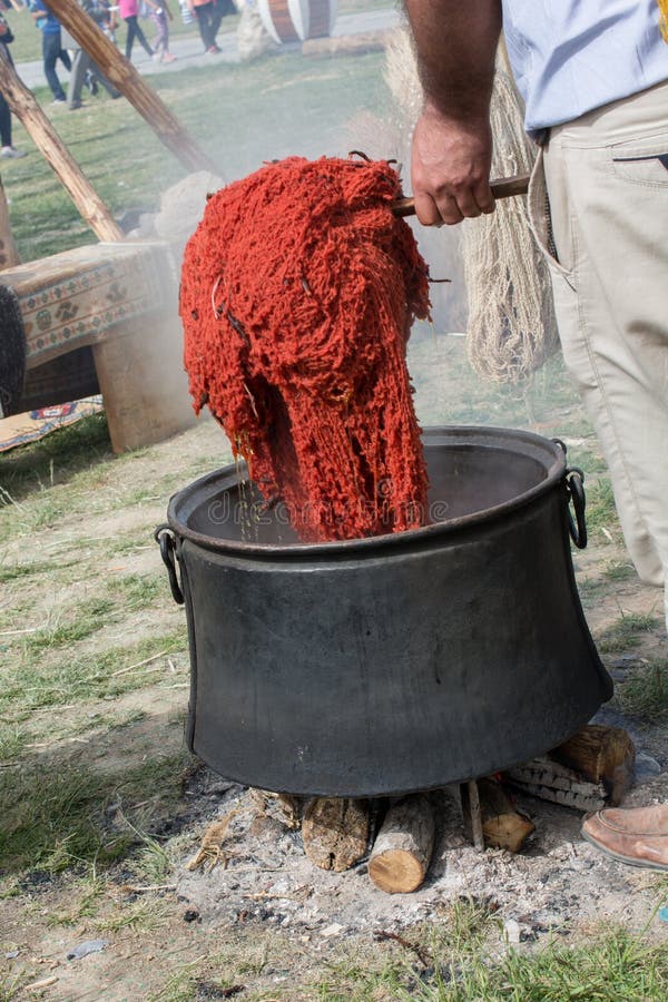 Natural Wool Thread Dyeing in Pots Stock Photo - Image of woven ...