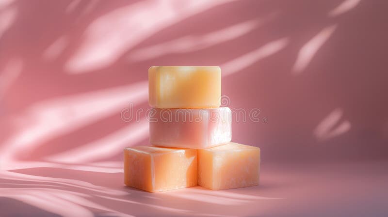 Natural Yellow Handmade Soap Bars on Pink Background with Shadows Stock ...