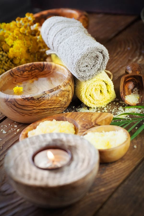 Natural yellow spa setting stock image. Image of care - 25806227