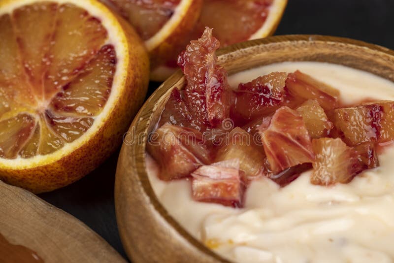 Natural Yogurt with the Addition of Pieces of Ripe Orange Stock Photo ...