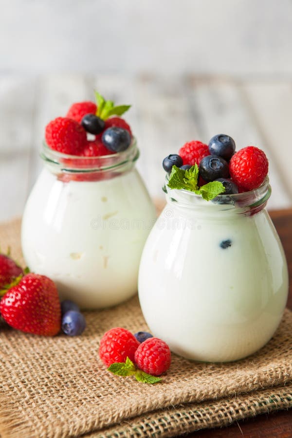 Natural Yogurt with Fresh Berries and Nuts Stock Image - Image of greek ...
