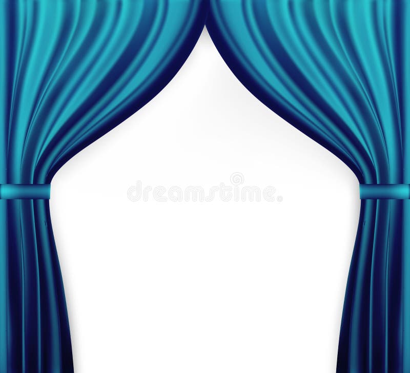 Naturalistic Image of Curtain, Open Curtains Blue Color. Vector ...