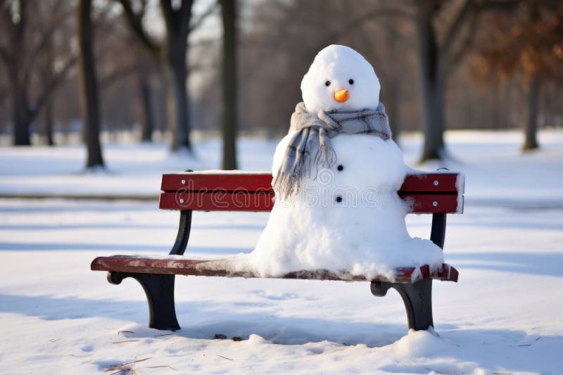 Naturally Formed Snowman on a Park Bench Stock Image - Image of snowman ...