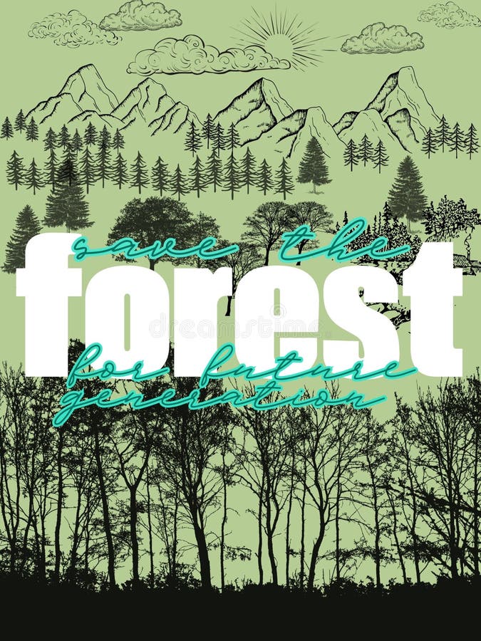 Vector Illustration of Save the Forest Nature Rural Landscape Stock ...