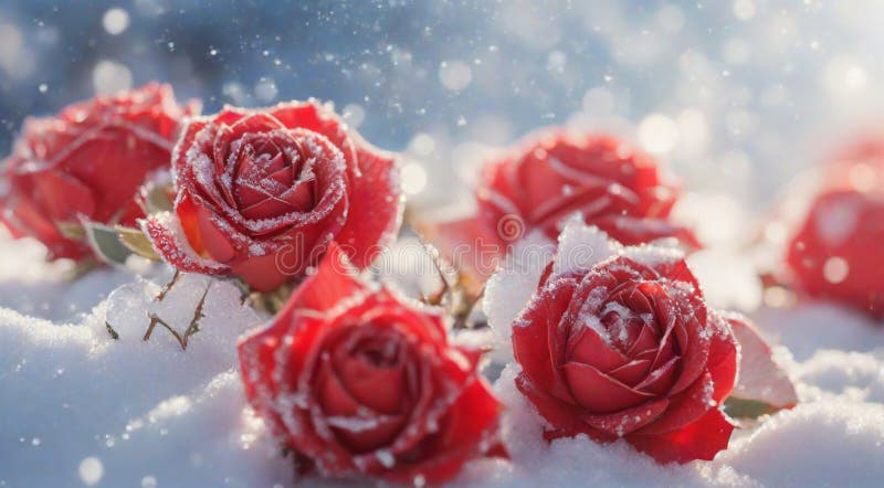 Nature Background: Red Roses in Snow.AI Illustrazione di Stock ...