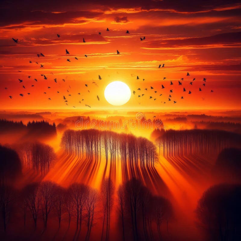 Nature Background Spring Mist Fog Forest Sunset Sunrise Stock ...