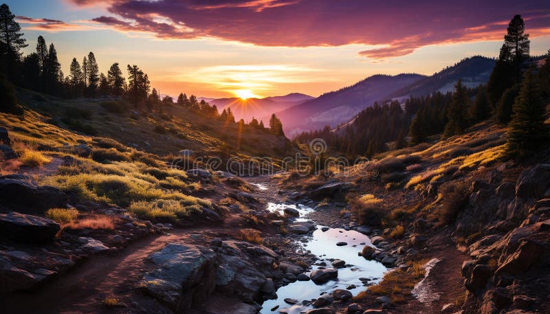 Nature Beauty in a Tranquil Scene Mountain Peak, Forest, Sunset ...