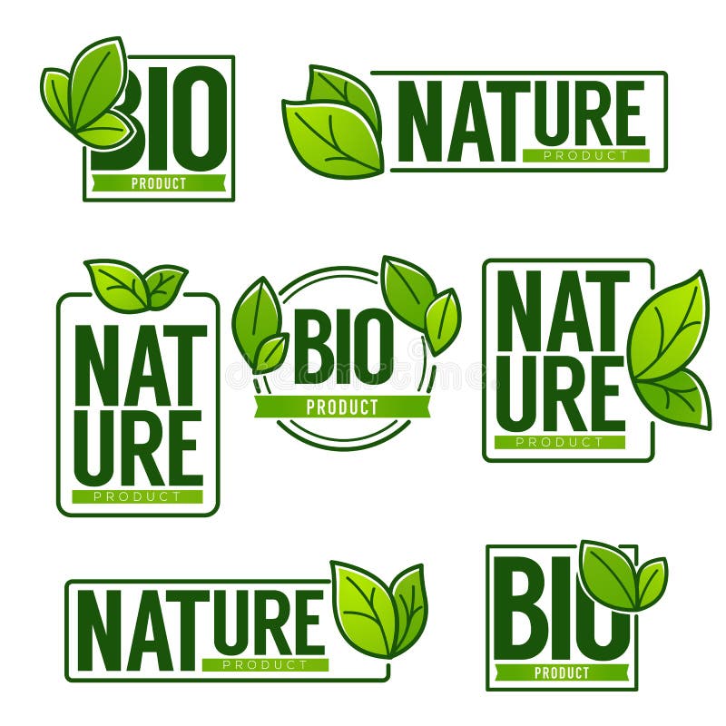 Nature and Bio Product, Doodle Organic Leaves Emblems, Stickers, Frames ...