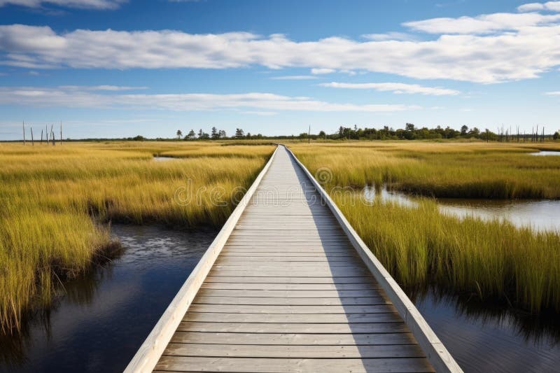 Nature Boardwalk Extending Over a Marshland Stock Image - Image of ...