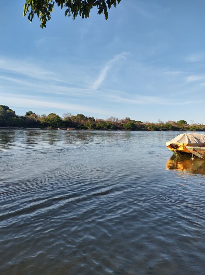 Nature, Boat at the River and Blue Sky Stock Image - Image of sunlight ...