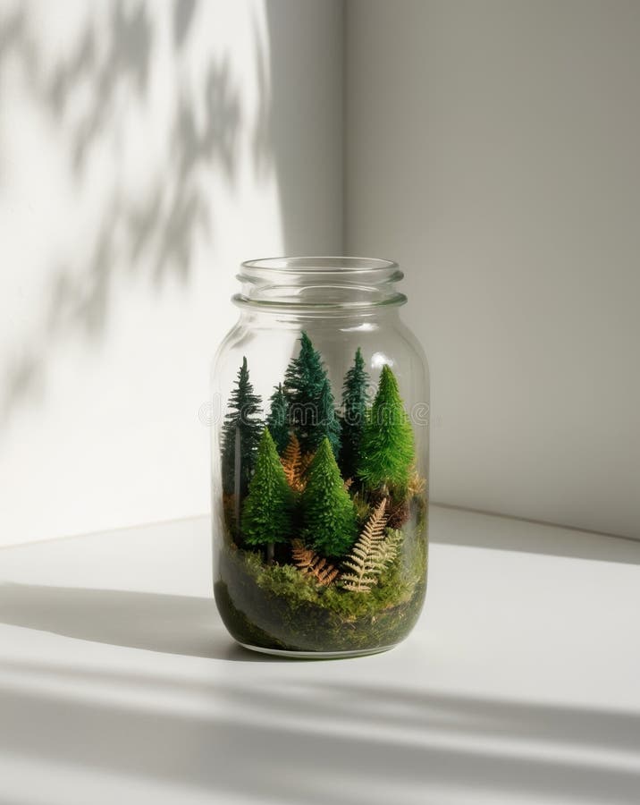 Nature in a Bottle with View of a Forest Inside a Glass Jar on Simple ...