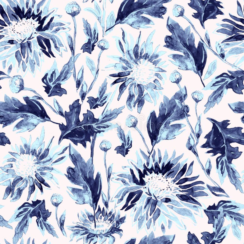 Calm Natural Floral Seamless Pattern with Chrysanthemum Flowers in ...