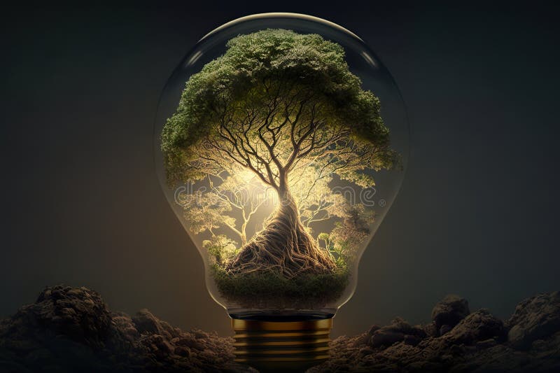Nature Captured in a Light Bulb, Renewable Energy Made with Generative ...