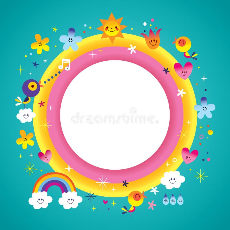 Nature Characters Blank Banner Round Frame Border Stock Vector ...