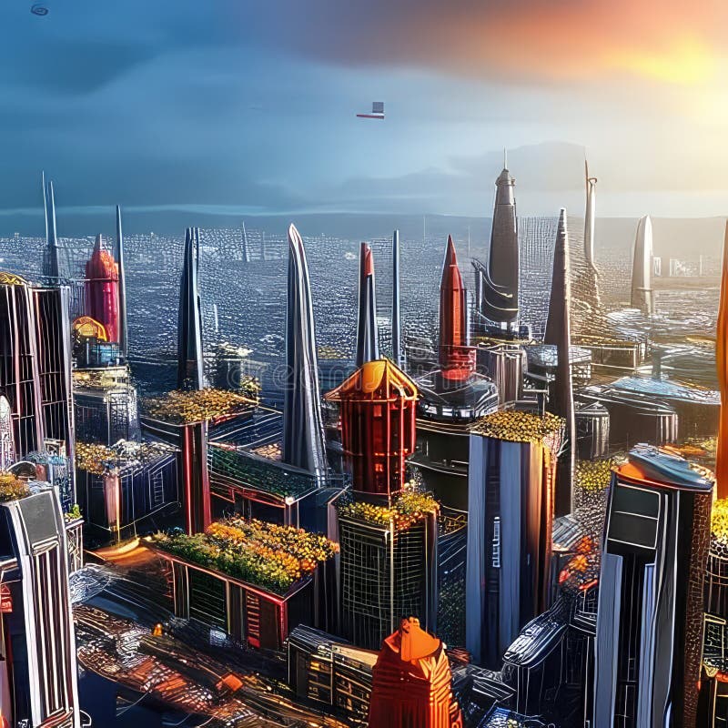 Nature, City of the Future, Ilustration 4k Quality. Stock Illustration ...