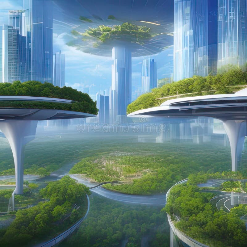 Nature, City of the Future, Ilustration 4k Quality. Stock Illustration ...