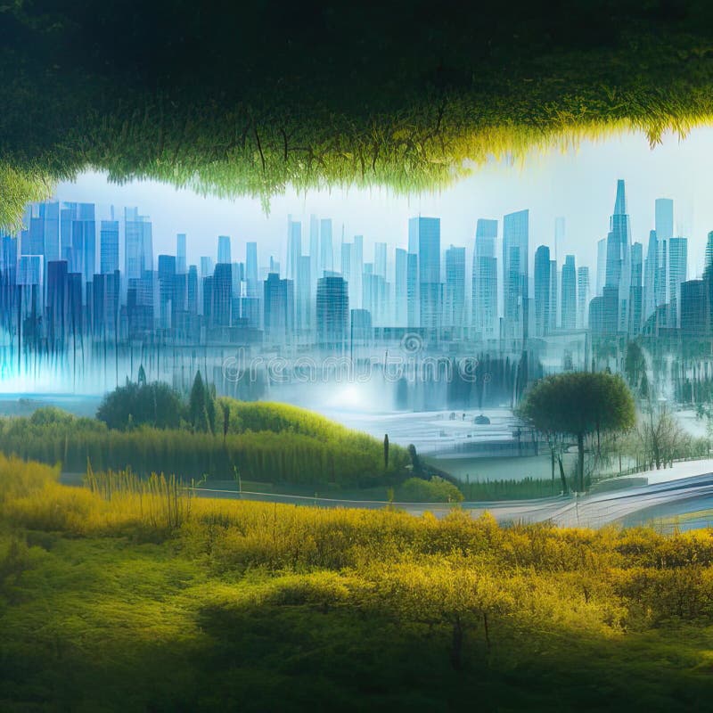 Nature, City of the Future, Ilustration 4k Quality. Stock Illustration ...