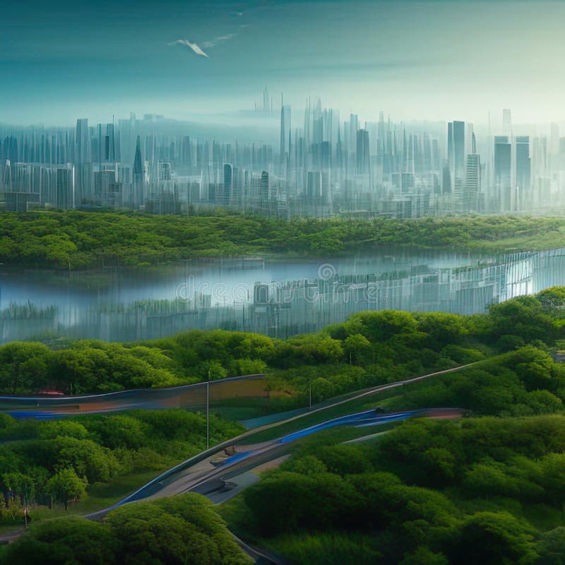 Nature, City of the Future, Ilustration 4k Quality. Stock Illustration ...