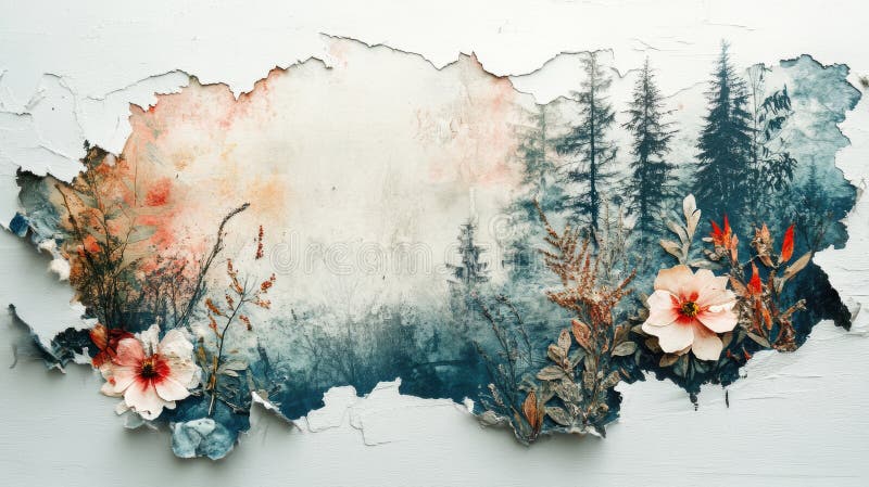 Nature Collage Art, Nature Collage Featuring Textured Paper, Botanical ...