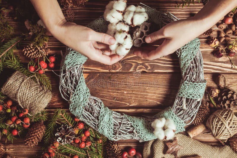 Nature Wreath Making Top View on the Table Stock Image - Image of ...